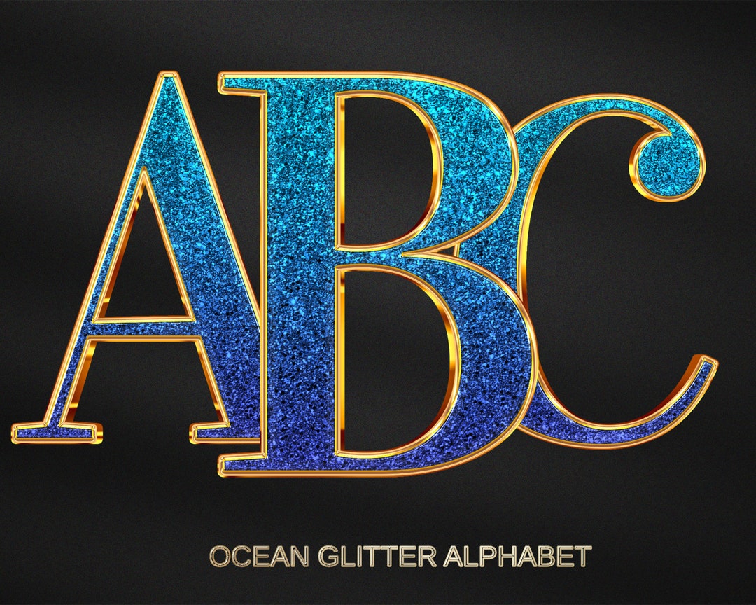 Blue Glitter Letters Alphabet Set Glam Bling Teal Blue Aqua Glitter ...