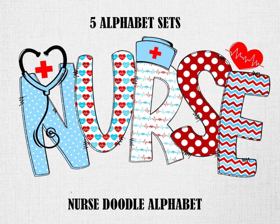 Nurse Doodle Letters Alphabet PNG Blue White Polka Dot Nurse Medical ...