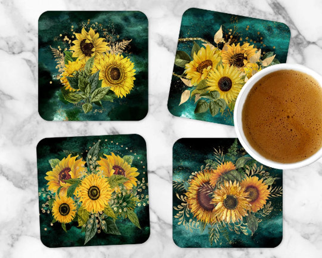 Retro Sunflower Roses Coaster Designs, Floral Garden Bundle (digital ...