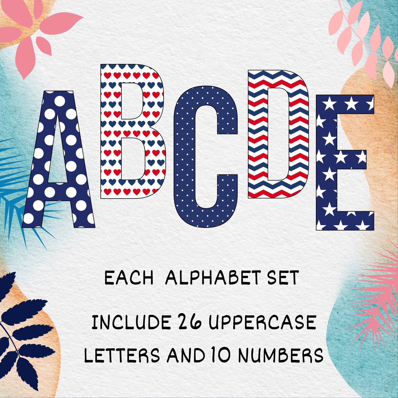Patriotic Alphabet Letters PNG, American Flag, 4th of July (digital ...