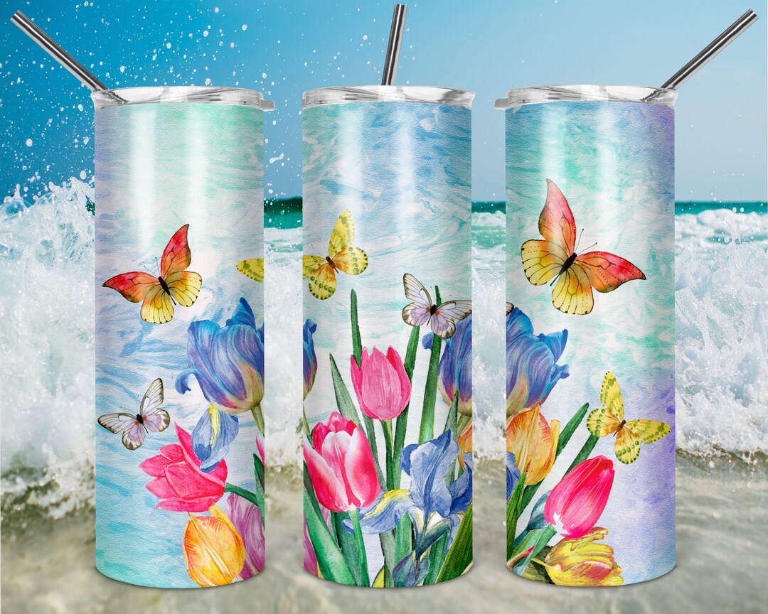 Spring Tulips Butterflies 20oz Skinny Tumbler DESIGN Sublimation ...
