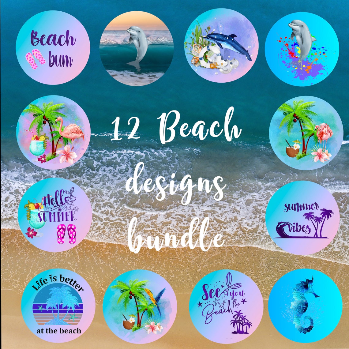 Beach Ocean Sublimation TEMPLATES for Car Coasters 12 DESIGNS Bundle ...
