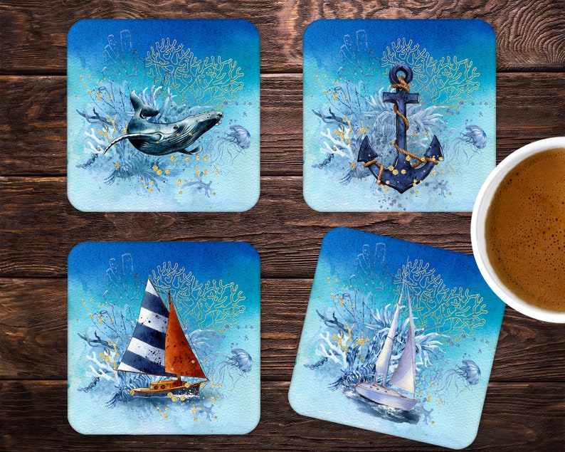 Nautical 4 DESIGNS for Coasters Ocean Sea Ship Underwater - Etsy