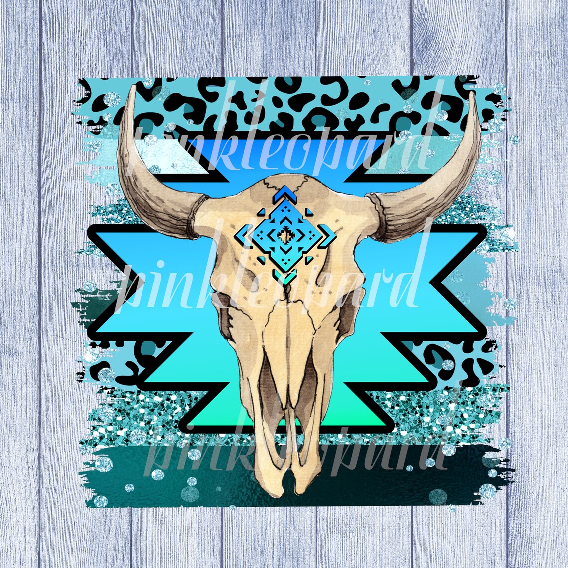 Teal Leopard Bull Skull Png Sublimation Design Boho Bull Skull | Etsy