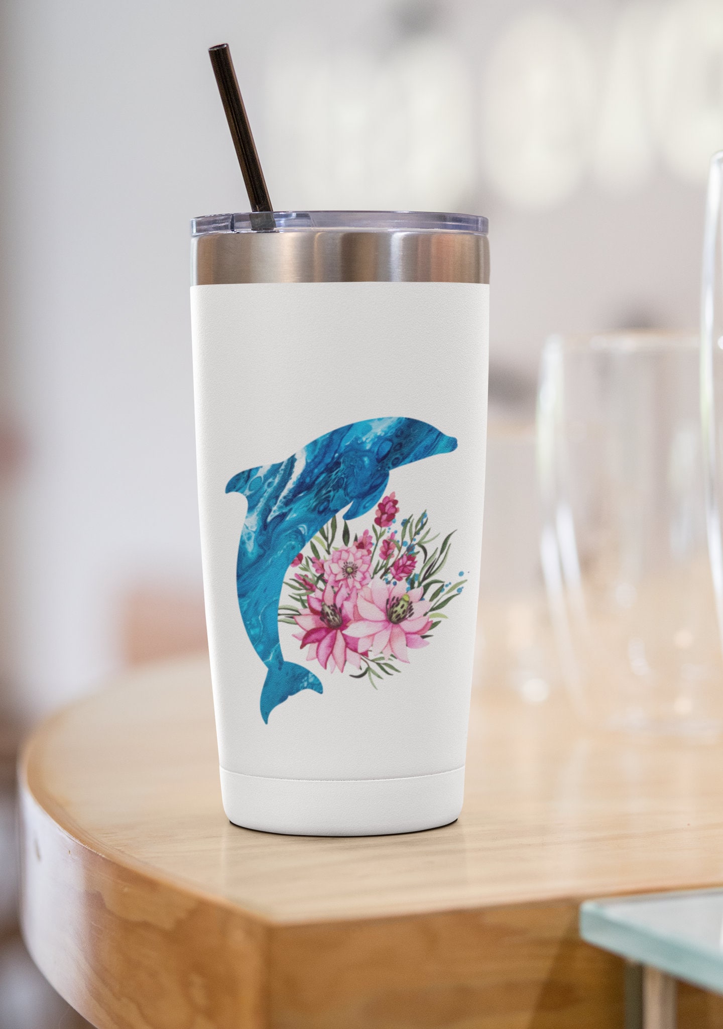 Dolphin Sublimation Design Watercolor Dolphin Pink Flowers - Etsy