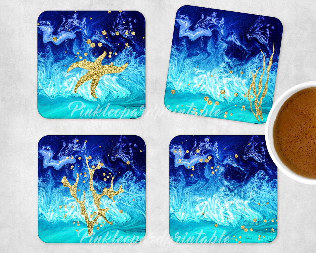 Sea Ocean Beach 4 DESIGNS for Square Coasters 4 TEMPLATES Nautical ...