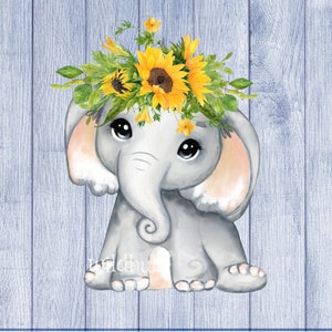 Floral Baby Elephant Png Purple Lilac Flowers Elephant Clip Art Digital ...
