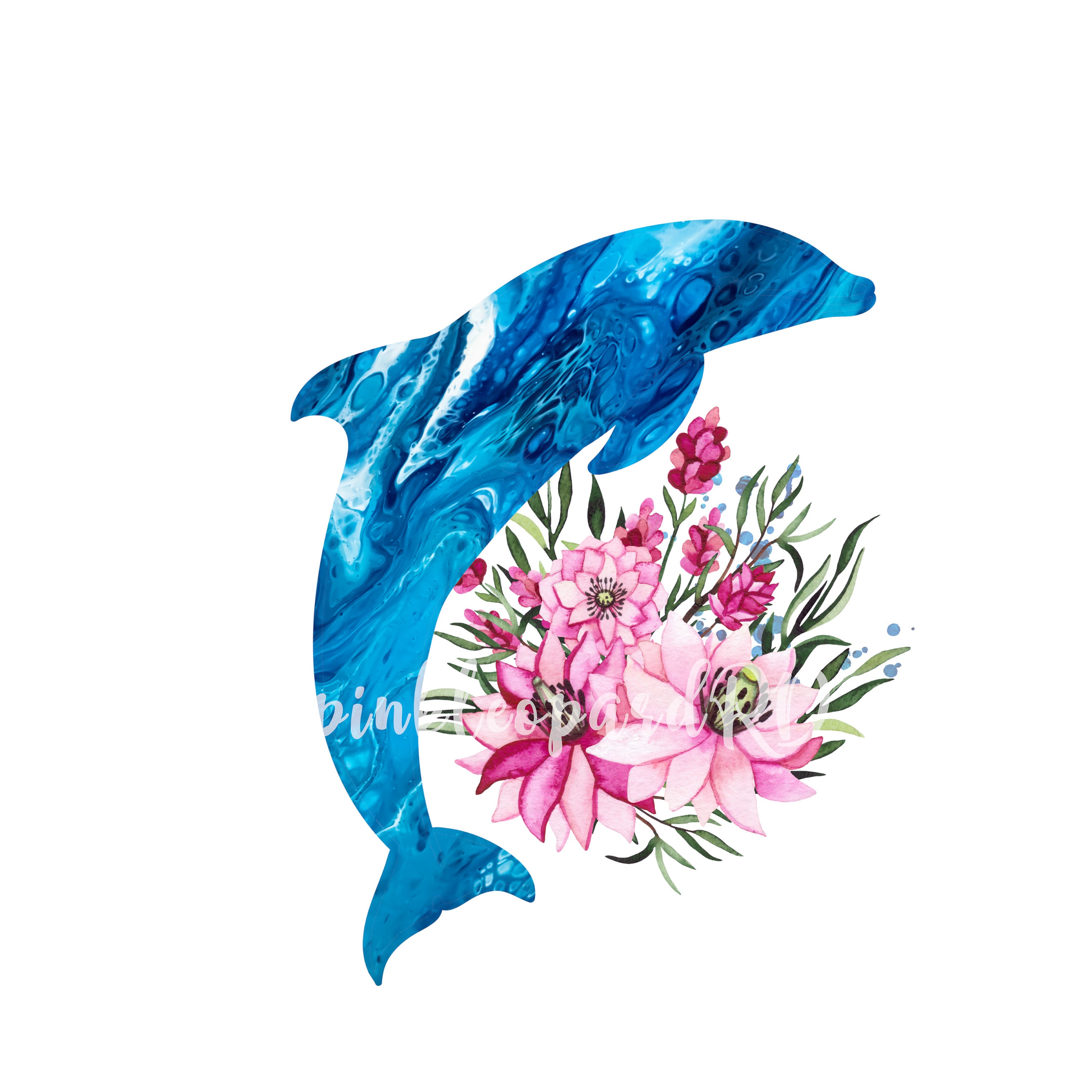 Dolphin Sublimation Design Watercolor Dolphin Pink Flowers - Etsy