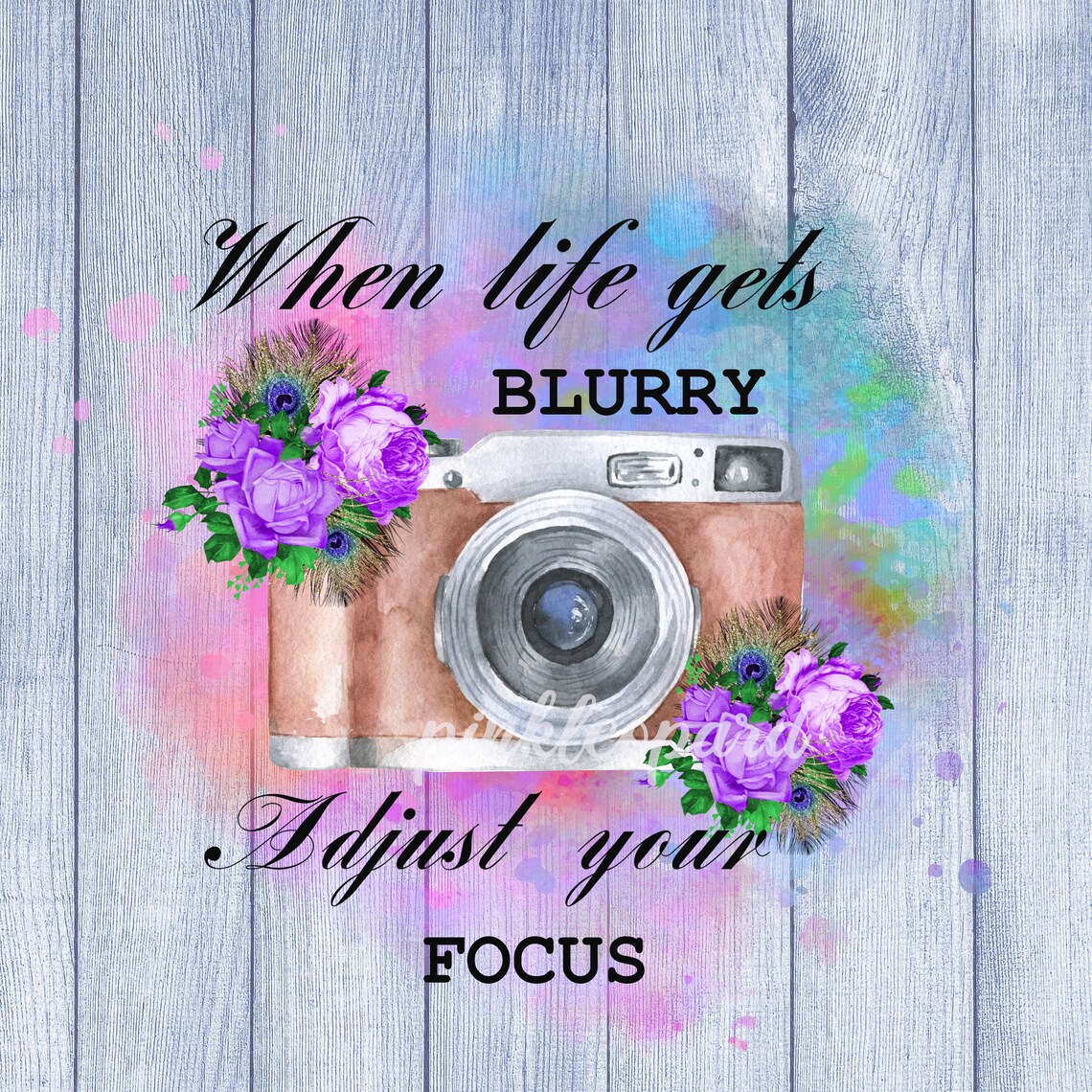 Watercolor Floral Retro Camera Focus Quote PNG Clipart | Etsy