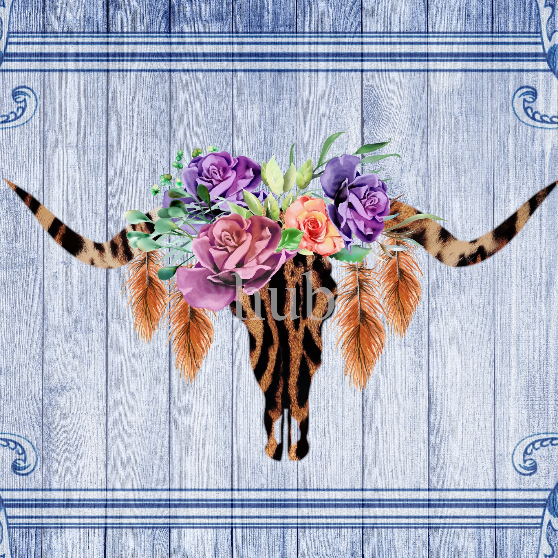 Art & Collectibles Clip Art Leopard bull skull sublimation design ...