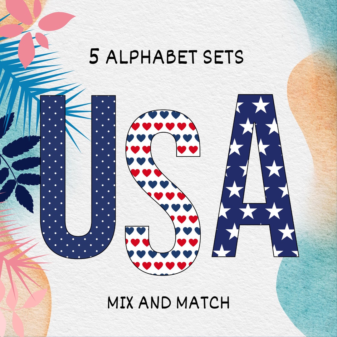 Patriotic Letters Alphabet Personalized 4th of July Custom American ...