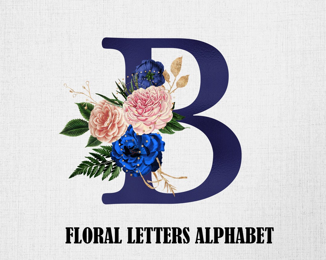 Floral Alphabet PNG Navy Blue Letters Blush Roses Floral Alphabet ...
