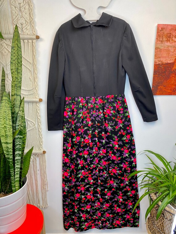 1960s Day Glo Pink Floral & Black Long Sleeve Psyched… - Gem