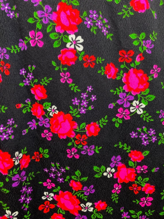 1960s Day Glo Pink Floral & Black Long Sleeve Psyched… - Gem
