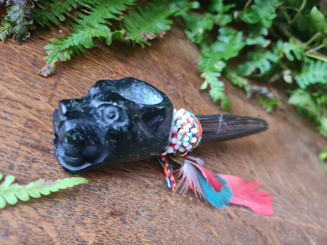 Serpentine Stone Jaguar Carved Pipe With Chonta Wood Machu Picchu Stone ...