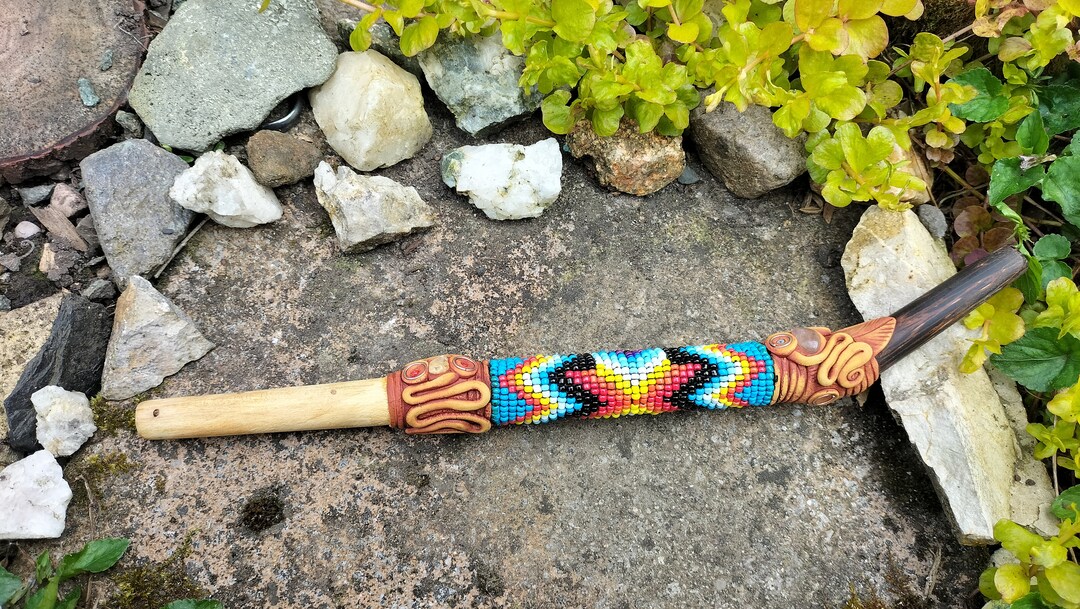Palo Santo and Chonta Wood Tepi With Beautiful Beaded Rainbow Pattern ...