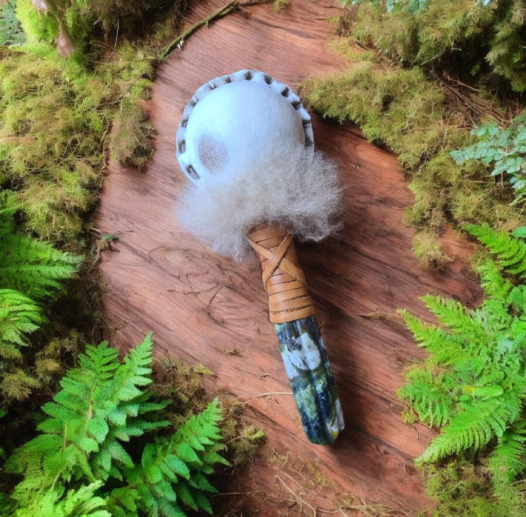 Shamanic San Pedro Wachuma Serpentine Carved Crystal Handle Rattle ...