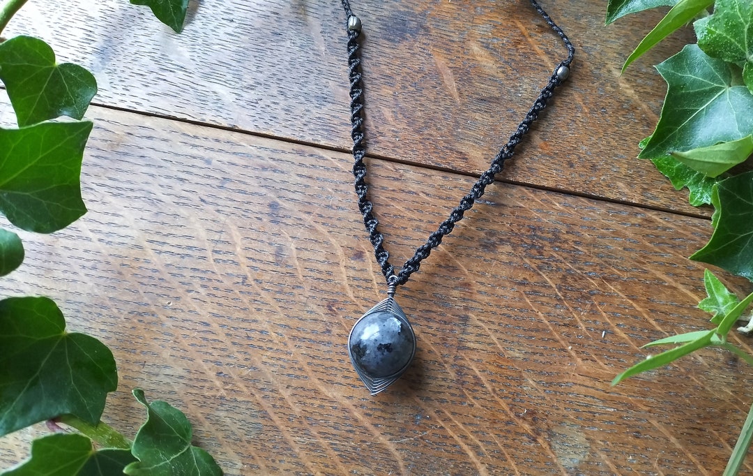 Larkvite Crystal Ball Wire Wrapped With Macrame Cord Necklace - Etsy UK
