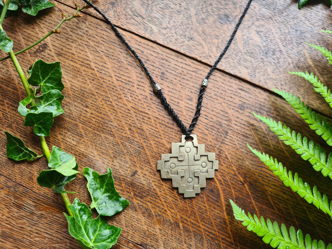 Silver Colour Cut Metal Chakana Inkan Cross Necklace Southern Cross ...