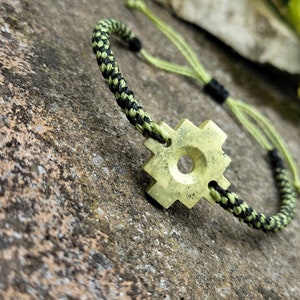 Light Green Serpentine Stone Carved Chakana Incan Cross Bracelet Machu ...