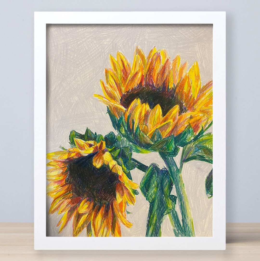 CUSTOM Sunflower Drawing, Hand Drawn SUNFLOWERS, Original Drawing of ...