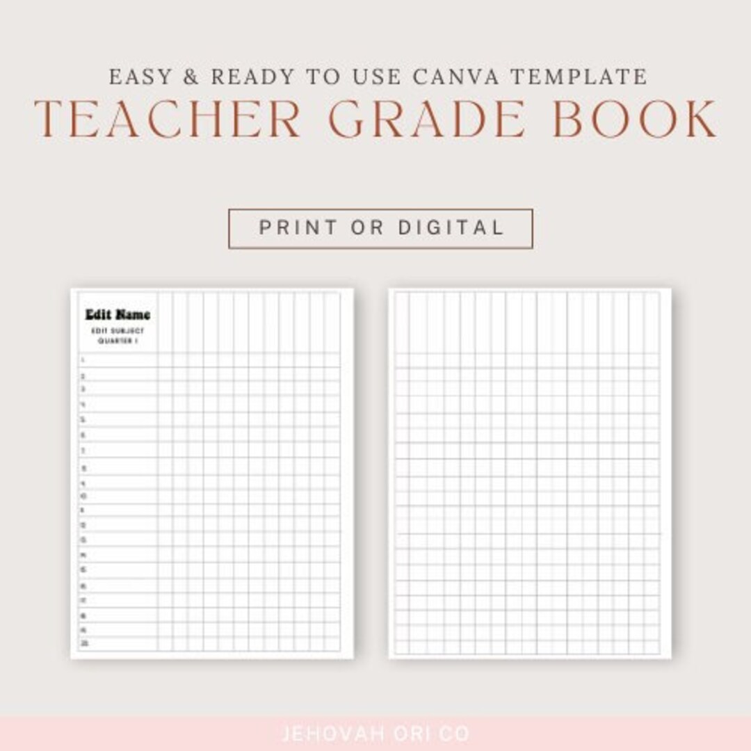 Teacher Grade Book, Teacher Grade Book, Printable Grade Book, Custom ...