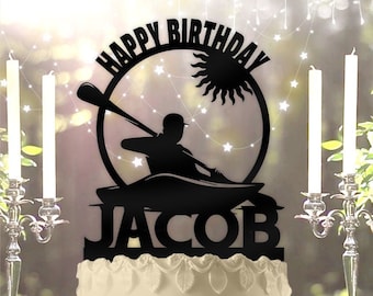 Personalised Acrylic Canoeing Kayaking Woman Birthday Cake Topper ...