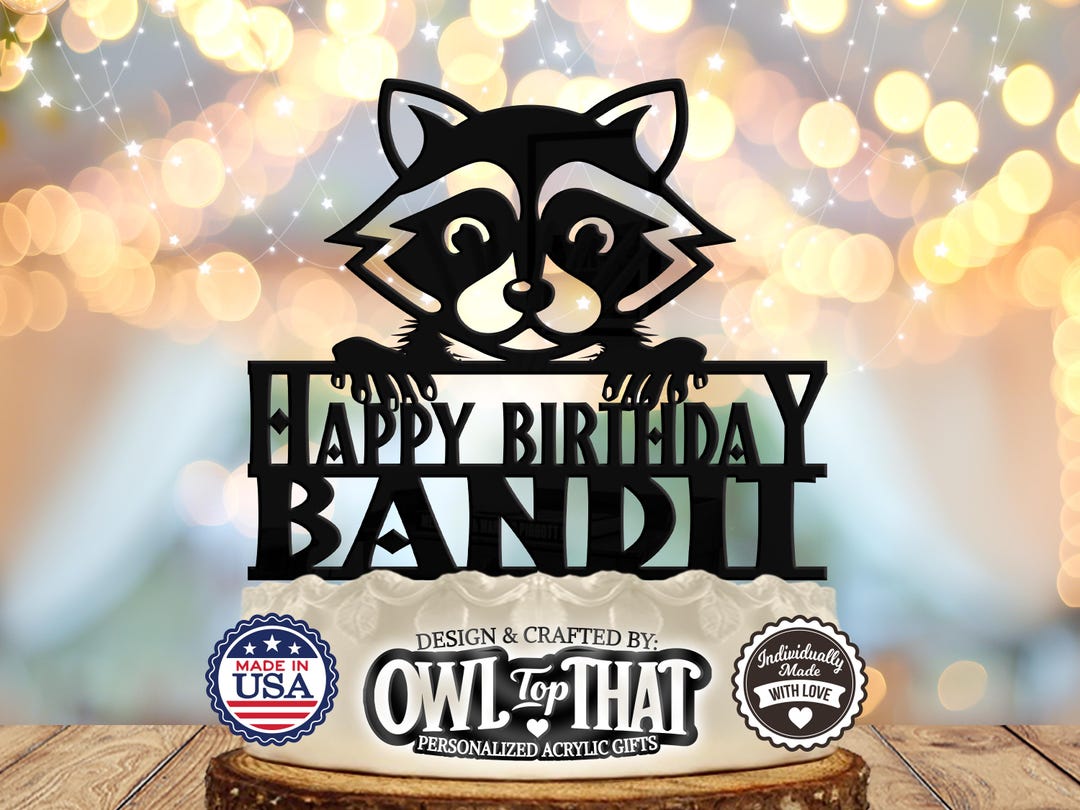 Raccoon Birthday Cake Topper Personalized Animal Theme Etsy