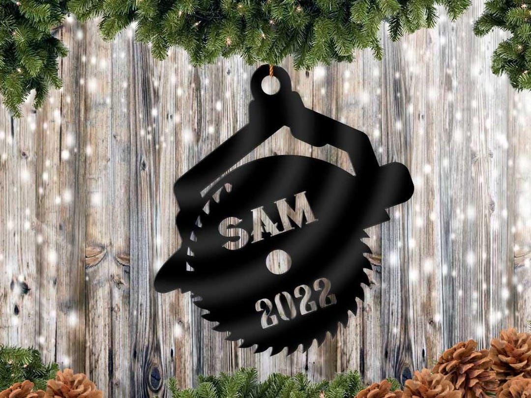 Circular Saw Lumberjack Name Tag Ornament - Personalized Name & Date ...