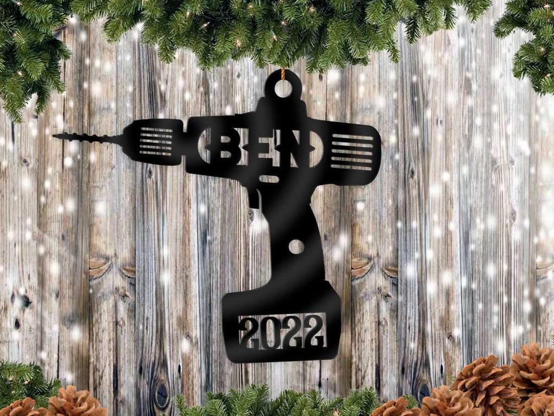 Electric Drill Handyman Name Tag Ornament - Personalized Name & Date ...