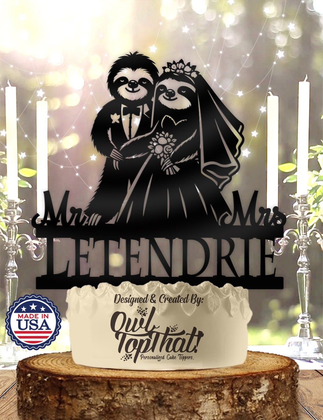 Sloth Couple With Name Personalized Wedding Cake Topper - Etsy