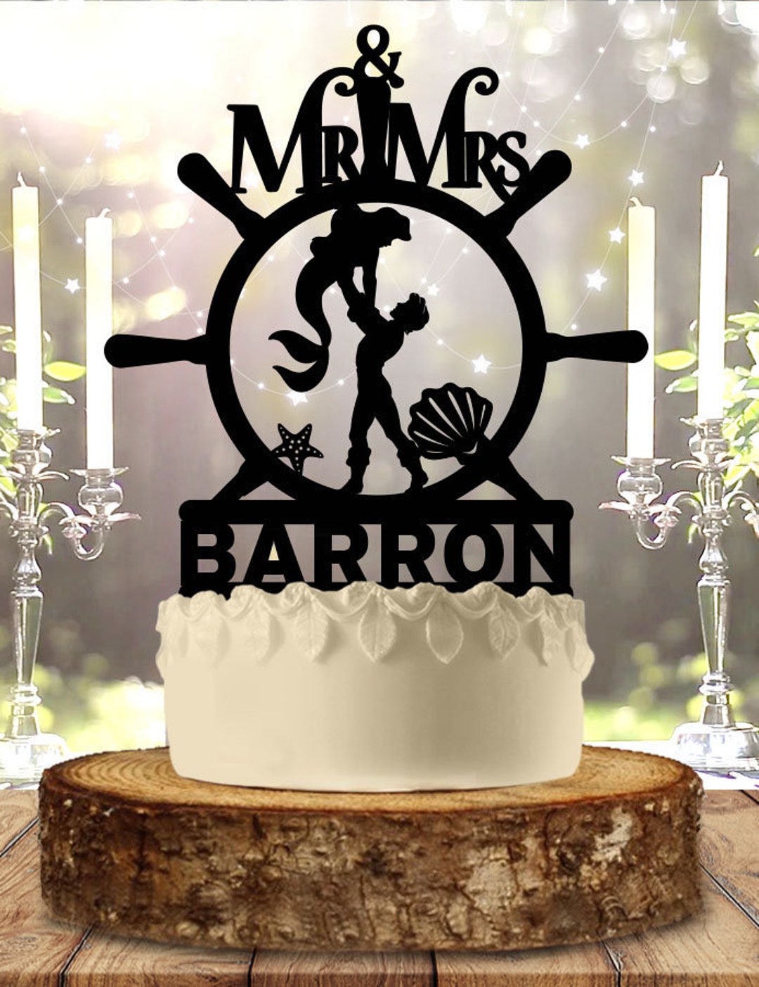 Ariel and Eric Nautical Personalized Wedding Cake Topper - Etsy
