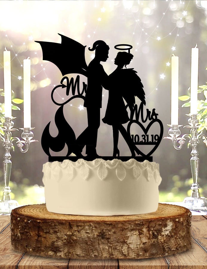 Angel and Demon Personalized Wedding Cake Topper - Etsy