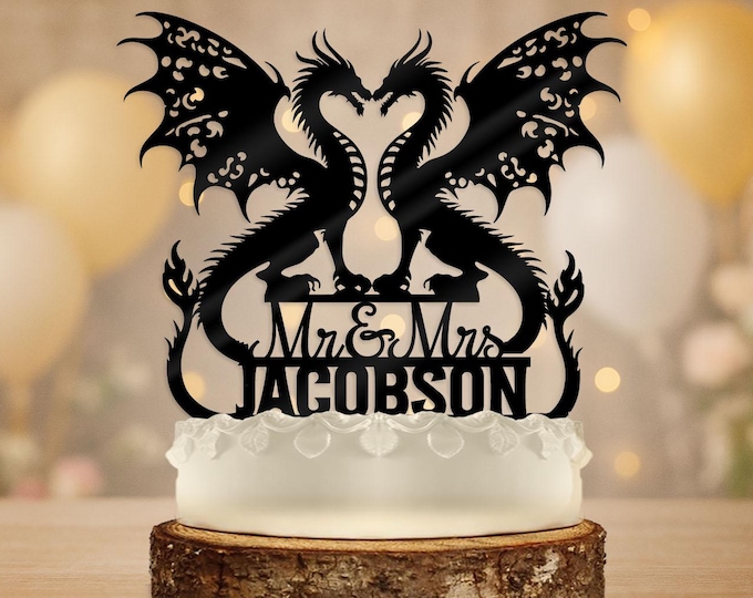 Heart Dragons Wedding Cake Topper - Realistic Dragon Bride and Groom - Etsy