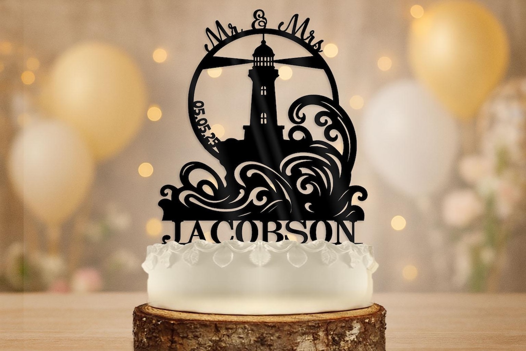 Lighthouse Personalized Wedding Cake Topper Nautical Beach Summer ...