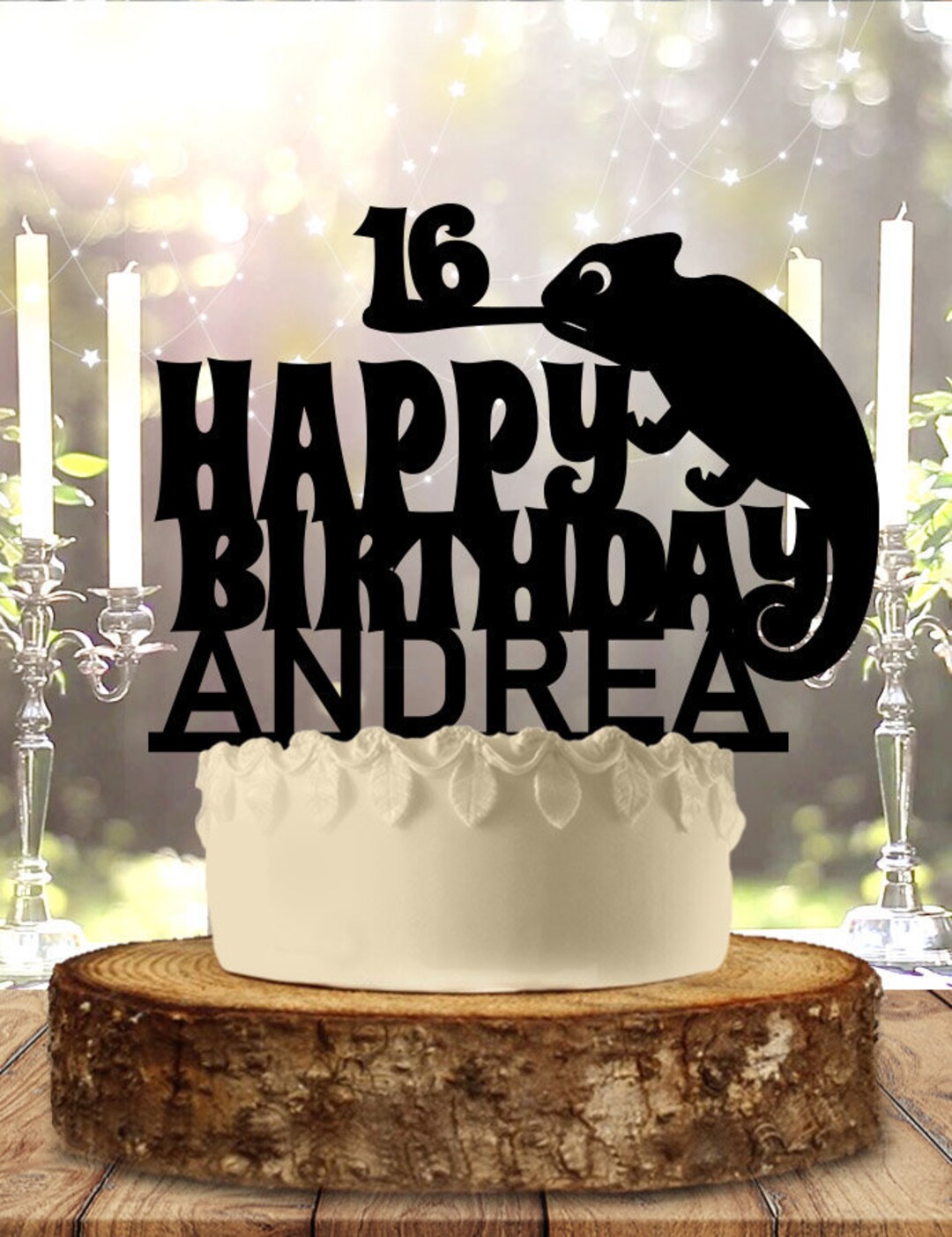 Chameleon With Name Age Personalized Birthday Cake Topper - Etsy