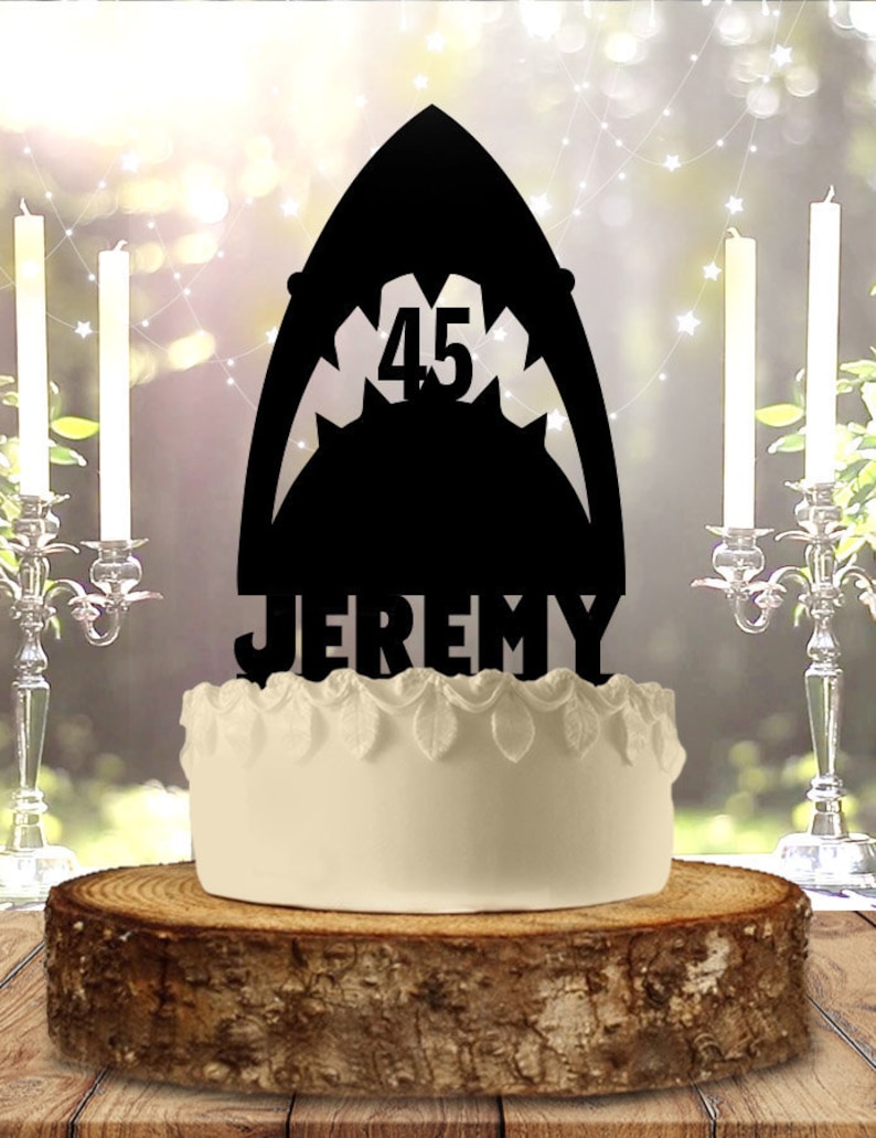 Shark Jaws With Name and Age Personalized Birthday Cake Topper | Etsy