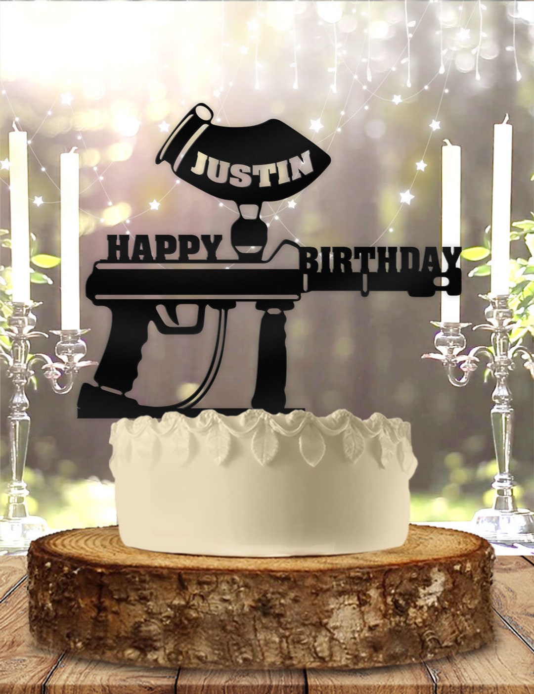 Paintball Gun With Name Personalized Happy Birthday Cake Topper - Etsy