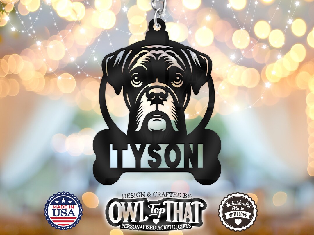 Pet Boxer Dog Breed Bone Custom Name Tag Ornament - Personalized Name ...