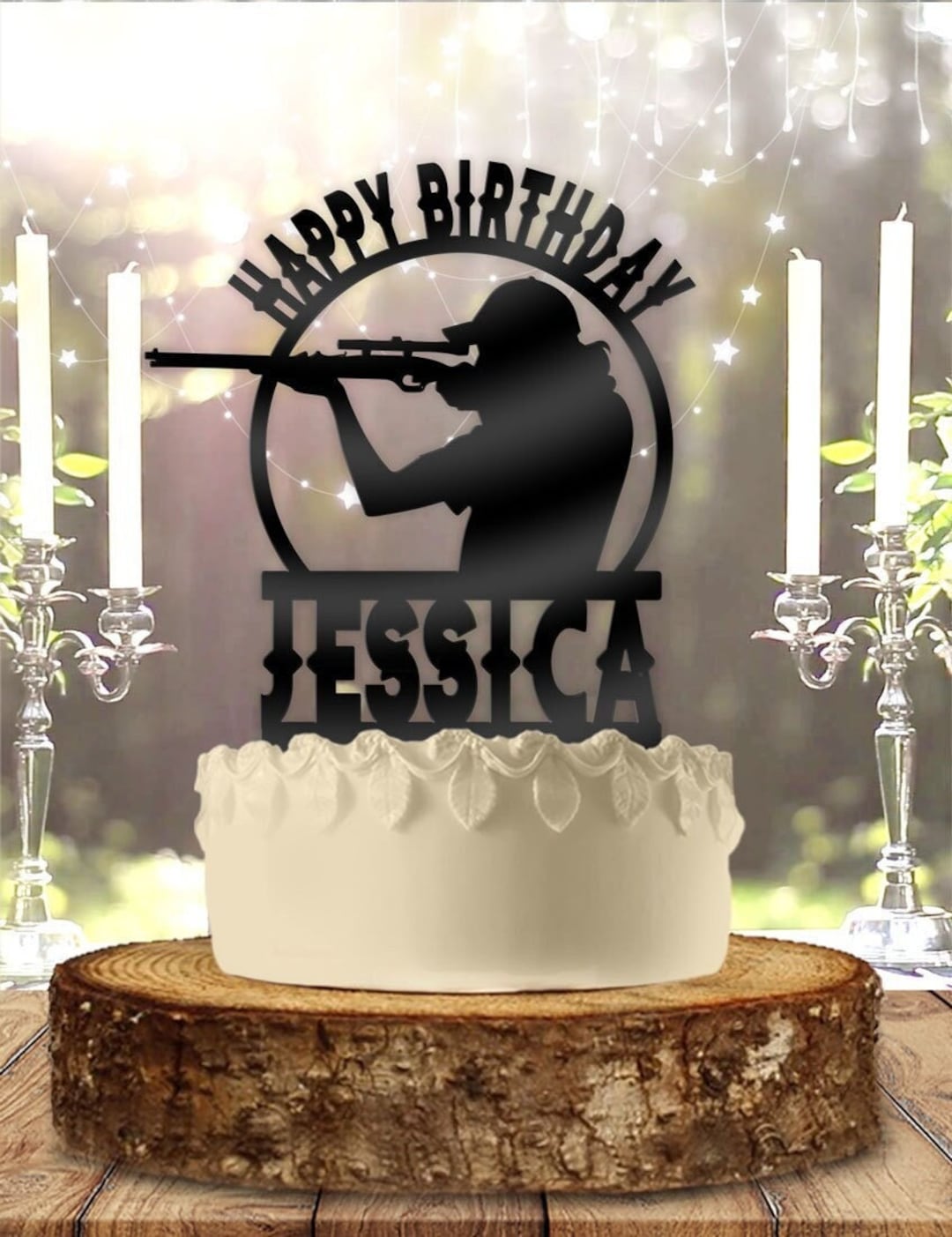 Hunting Hunter Riffle Personalized Birthday Cake Topper - Etsy