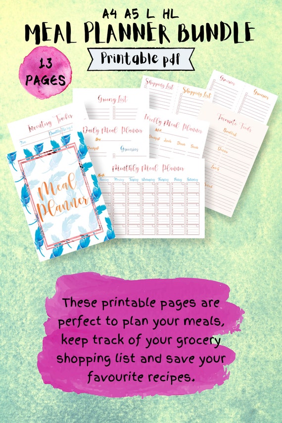 Meal Planner Bundle: Daily Weekly and Monthly Planner Pages | Etsy
