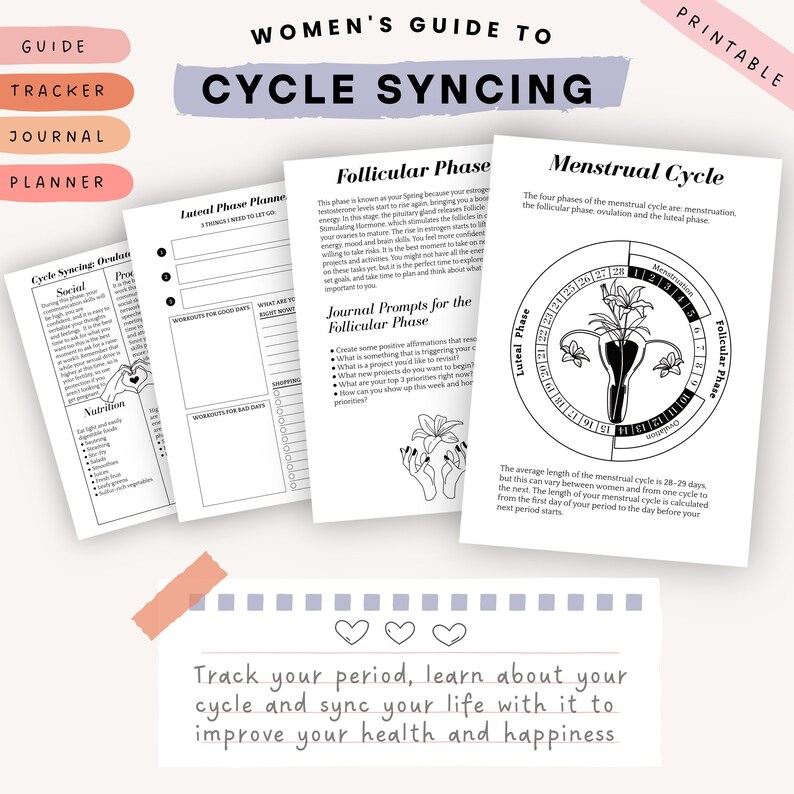 Women's Cycle Syncing Guide | Period Tracker | Cycle Syncing Journal ...