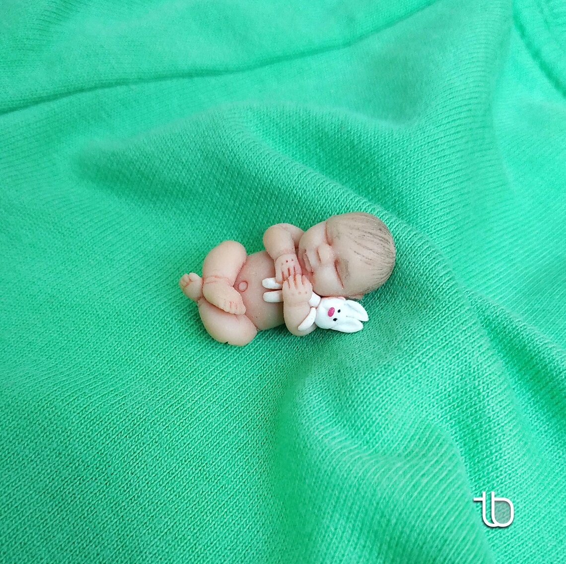 Miniature Ooak Polymer Clay Baby Doll With a White Bunny Toy. | Etsy