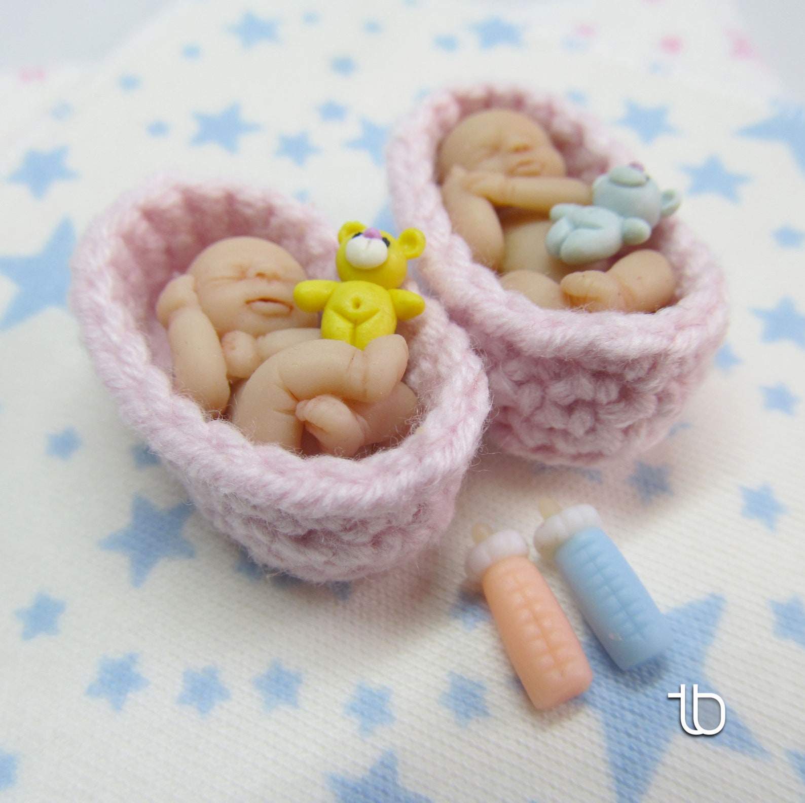 Micro Mini Newborn TWINS Polymer Clay Baby Original Hand - Etsy