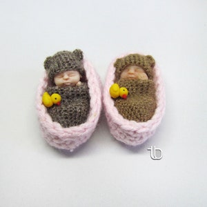 Micro Mini Newborn - Twins Teddy Bear - Polymer Clay Original Hand-free ...