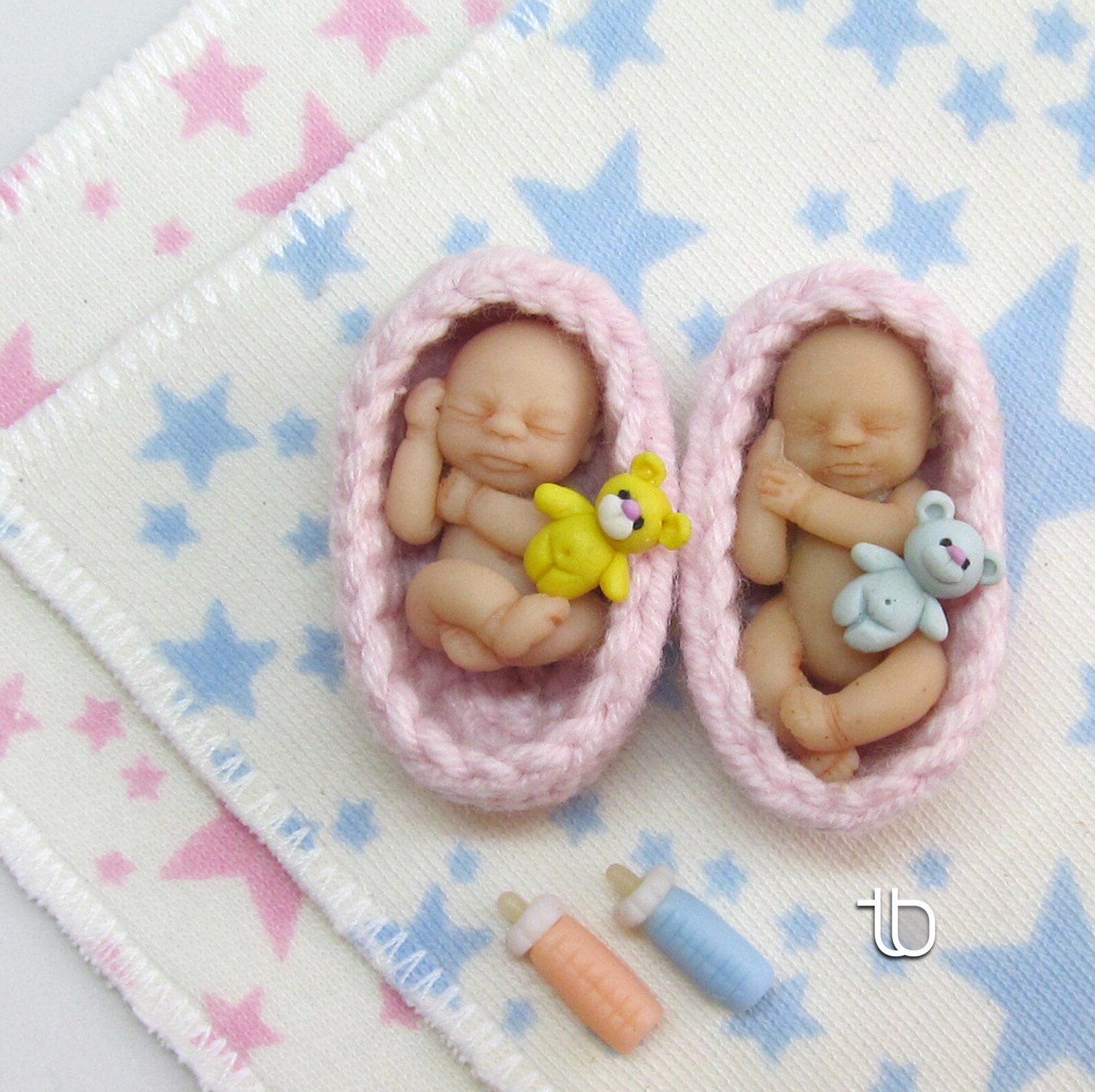 Micro Mini Newborn TWINS Polymer Clay Baby Original Hand - Etsy
