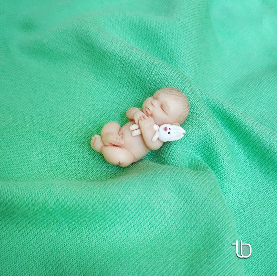 Miniature Ooak Polymer Clay Baby Doll With a White Bunny Toy. | Etsy
