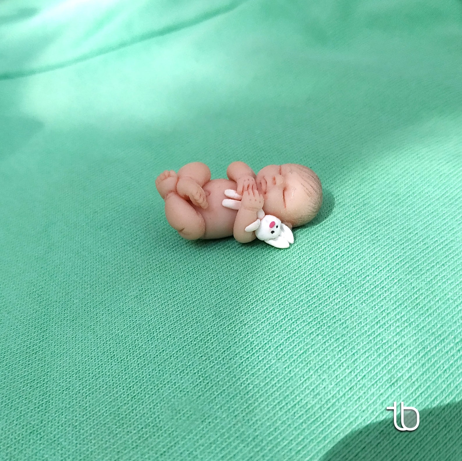 Miniature Ooak Polymer Clay Baby Doll With a White Bunny Toy. Tiny ...