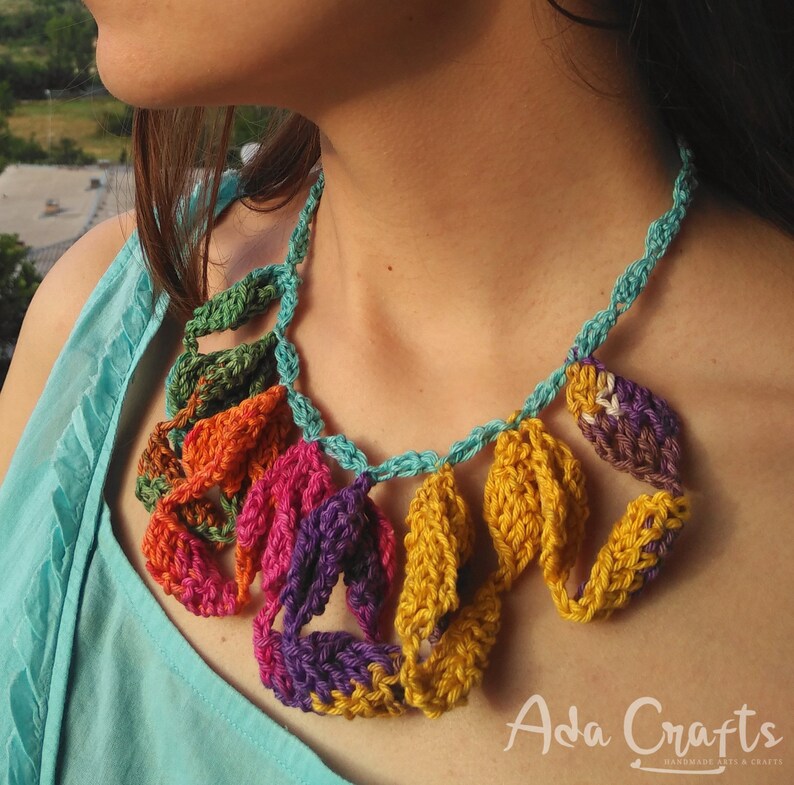 Crochet Pattern Twisted Shells Boho Statement Necklace, Colorful ...