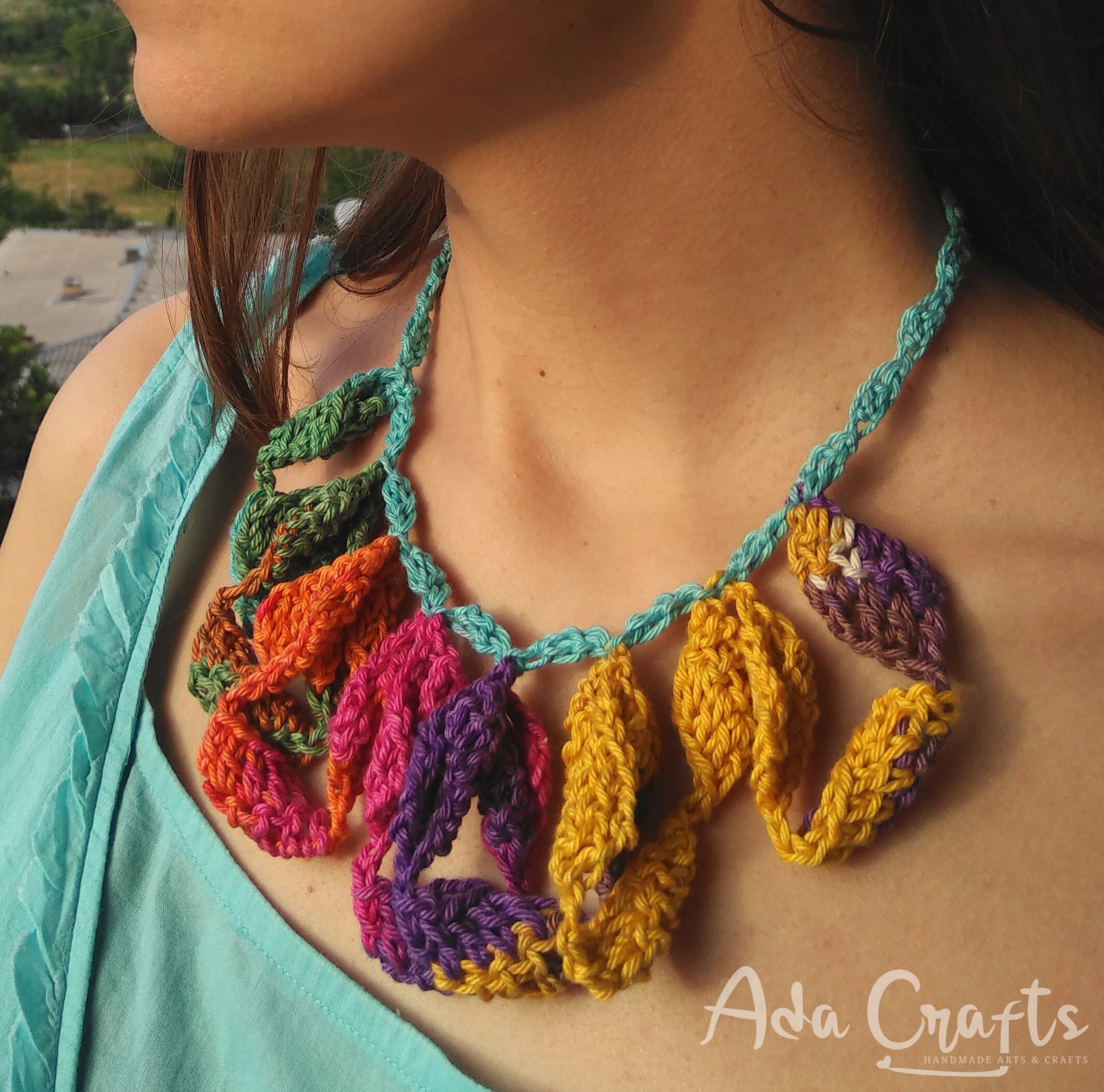 Crochet Pattern Twisted Shells Boho Statement Necklace, Colorful ...